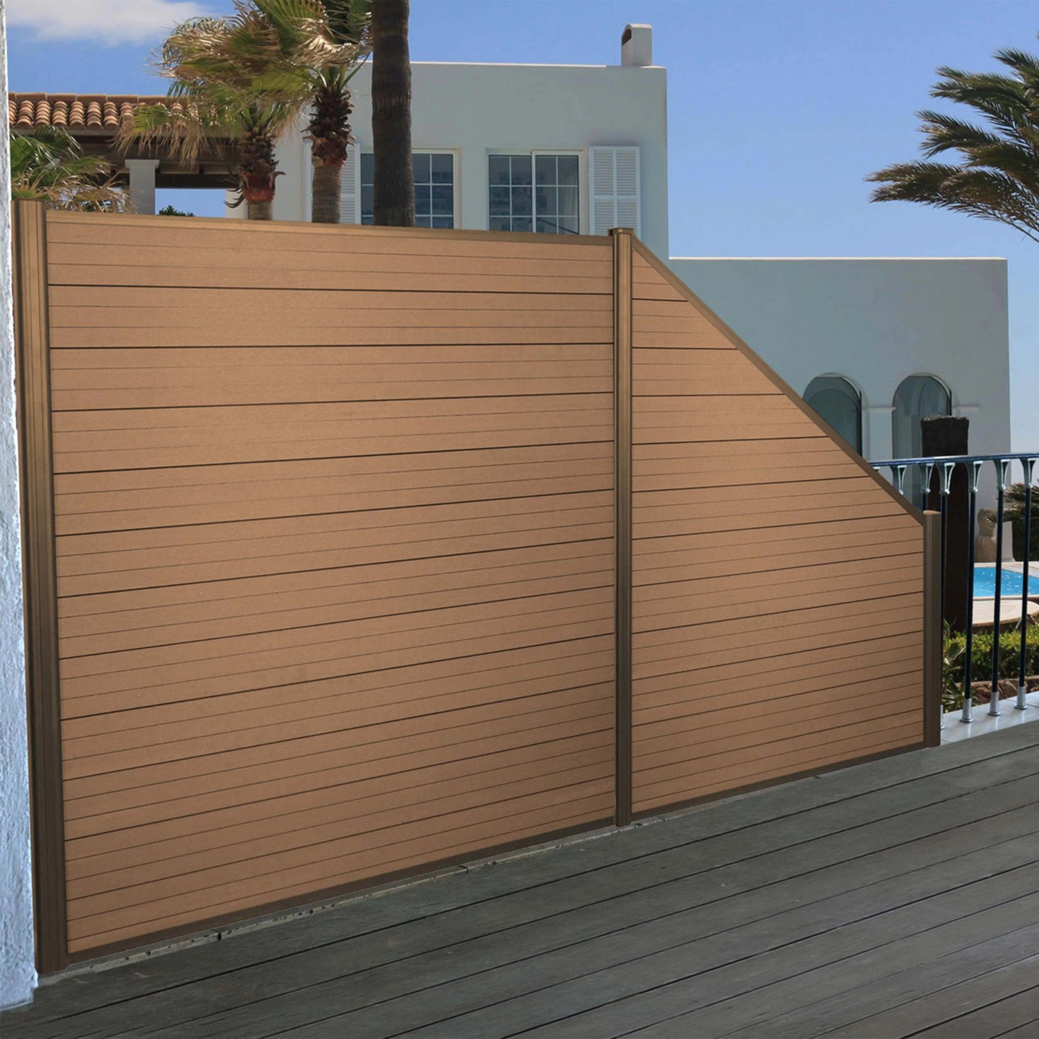 MCW WPC-Sichtschutz Savoie Windschutz Zaun Alu-Pfosten - 2er Set Schräg ...