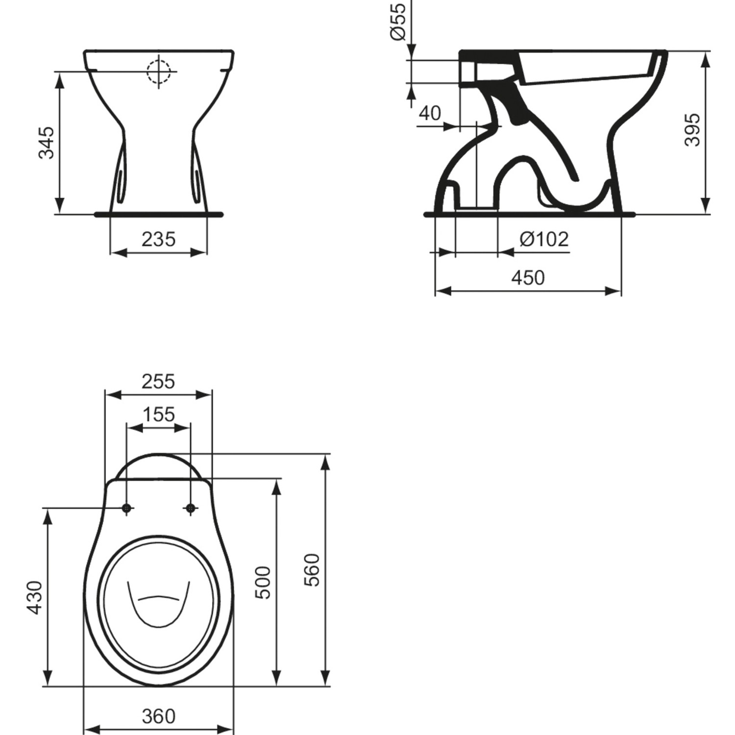Ideal Standard Stand-Tiefspül-WC Eurovit Abgang außen senkrecht Weiß ...