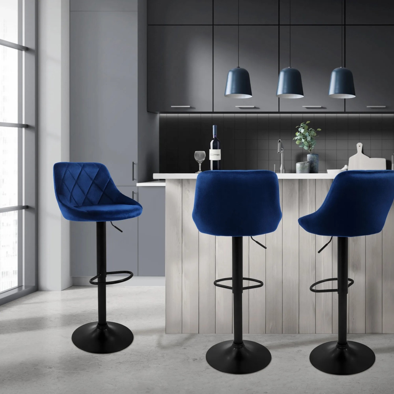 ML-Design Barhocker 4Er Set aus Samt Blau Gepolsterter Drehbar kaufen ...