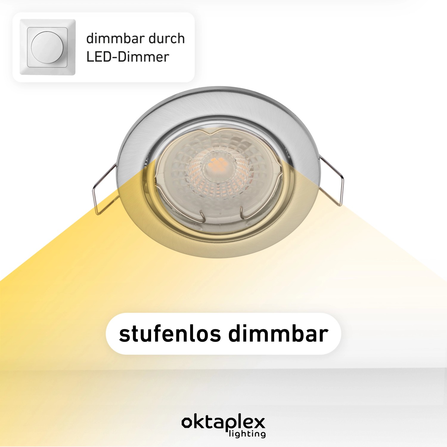 Oktaplex 12er Set Einbauspot Dijon inkl. LED Modul Dimmbar Warmweiß Edelstahl Gebürstet ...