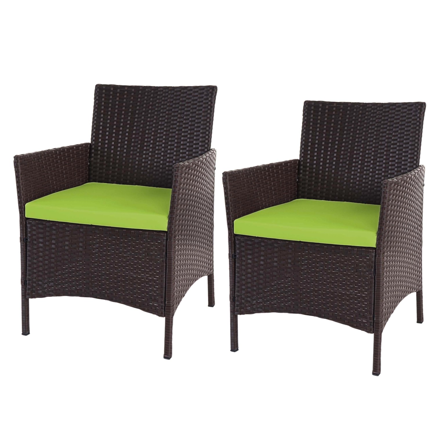 MCW 2-1-1 Poly-Rattan Garten-Garnitur Hamar Braun-meliert Kissen Grün ...