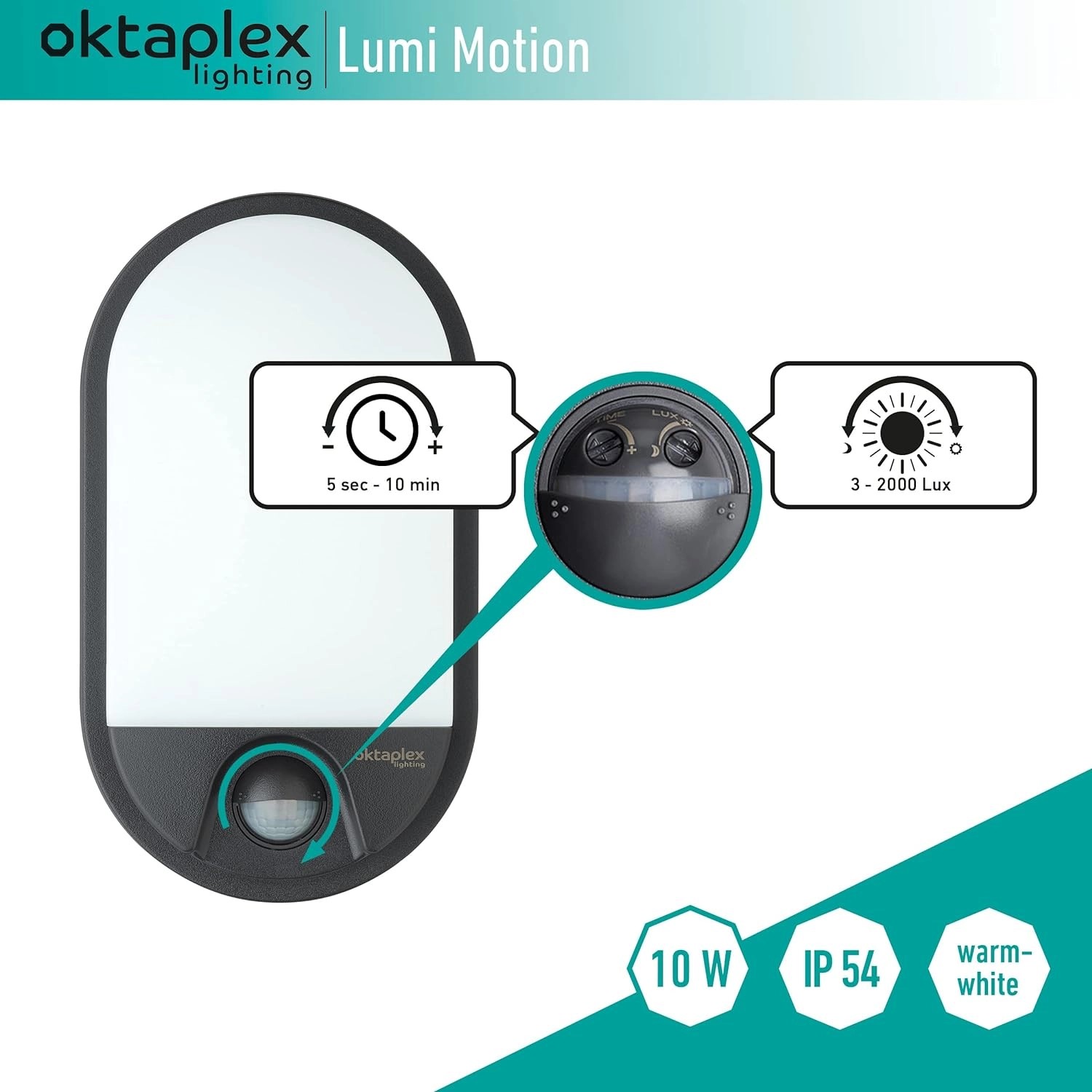 Oktaplex LED Ovallampe mit Sensor Lumi 10W 800lm Warmweiß 3000K ...