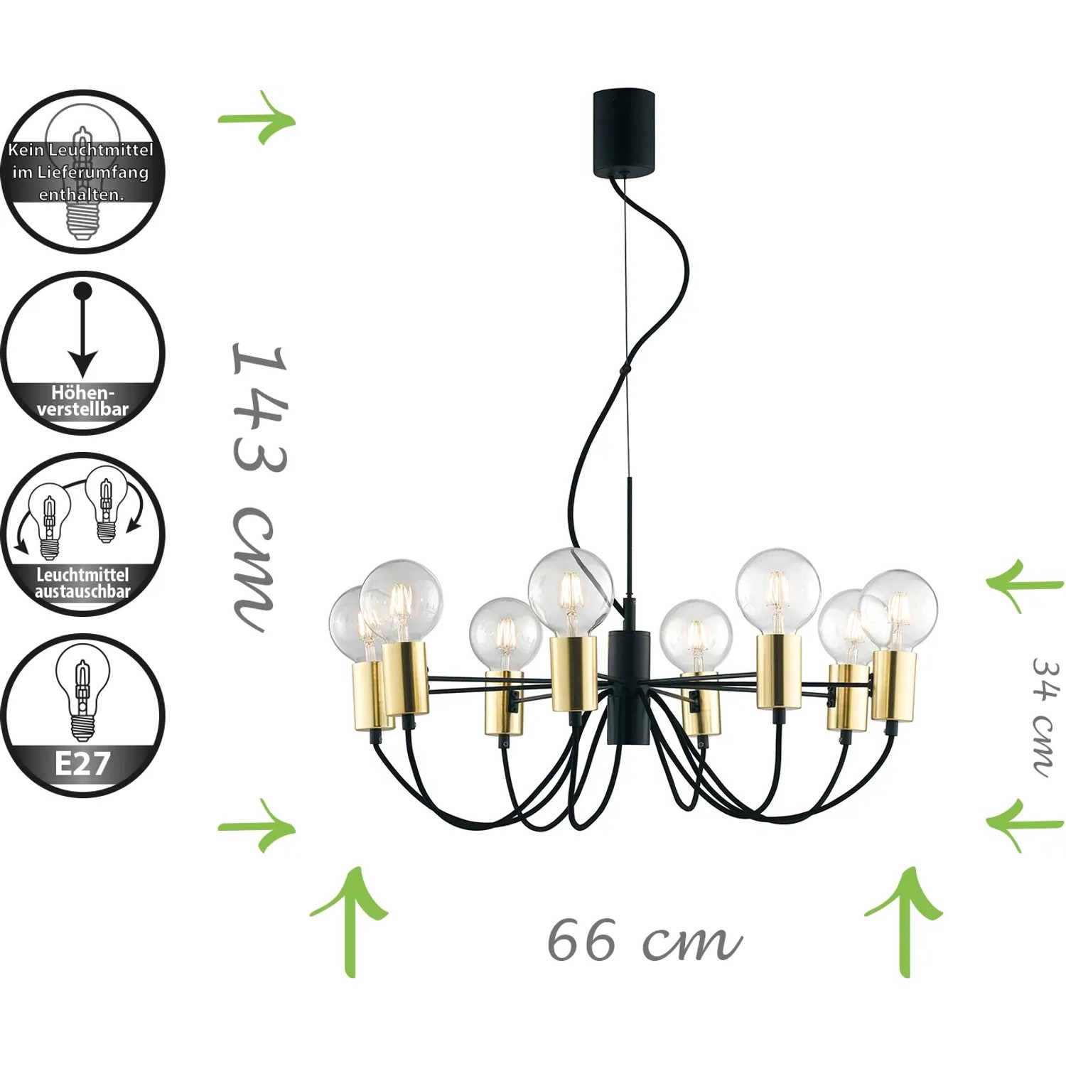 Luce Design Pendelleuchte Axon 4-flammig Schwarz-Gold Ø 66 cm kaufen ...