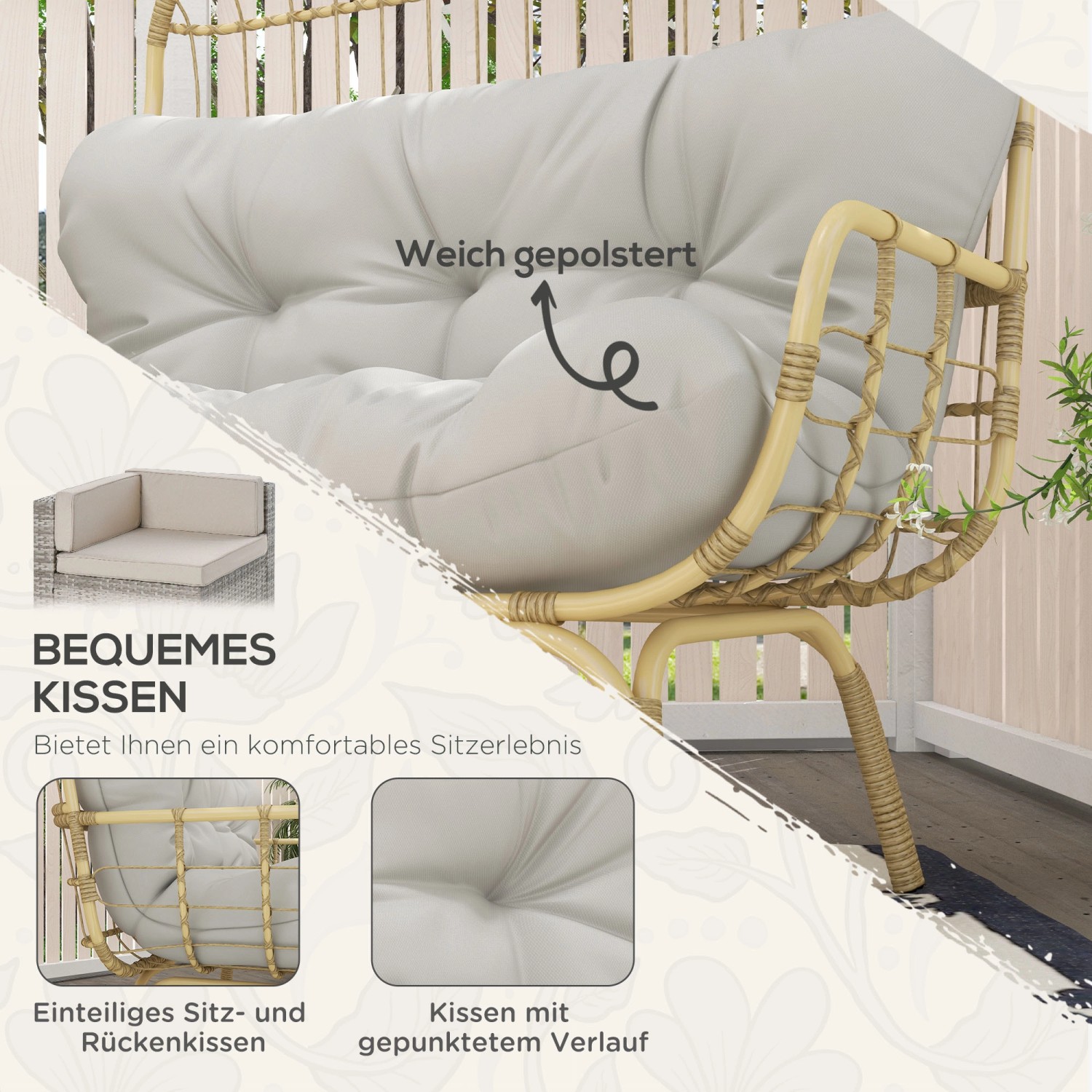 Outsunny Gartensofa Lounge Sofa in Rattanoptik mit Armlehne