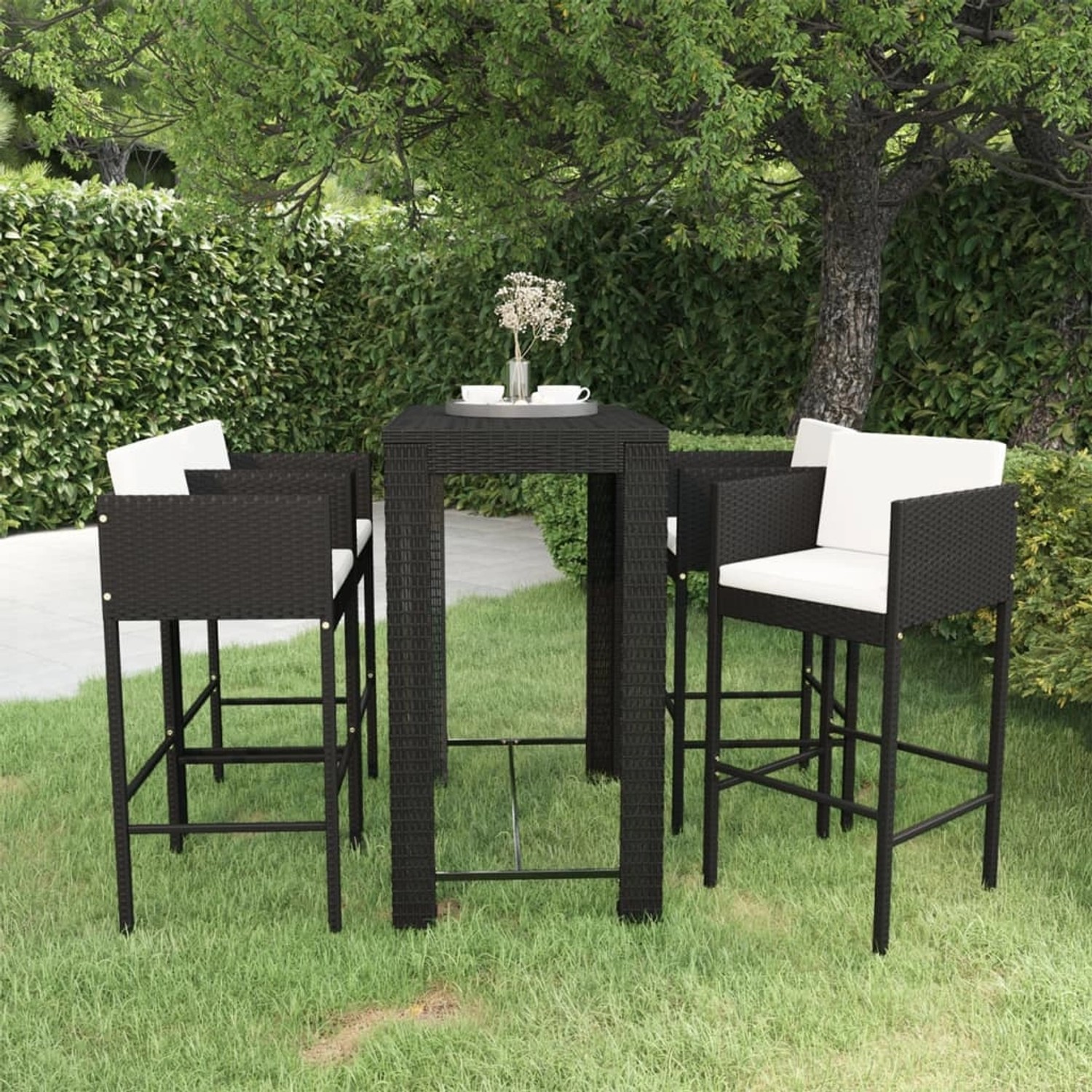 vidaXL 5 tlg Gartenbar Set mit Kissen Poly Rattan Schwarz Modell 20 kaufen bei OBI