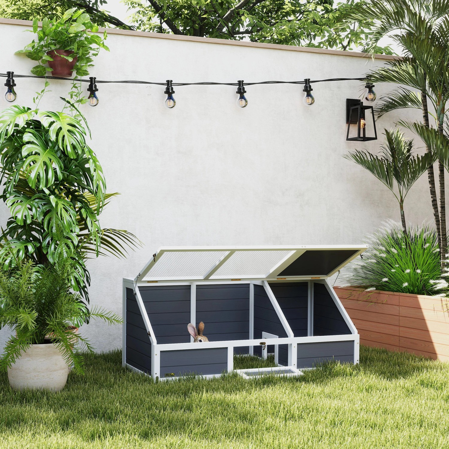 PawHut Tortoise House Tannenholz Verzinkter Stahl Hellgrau 120L x 55B x 50H cm kaufen bei OBI