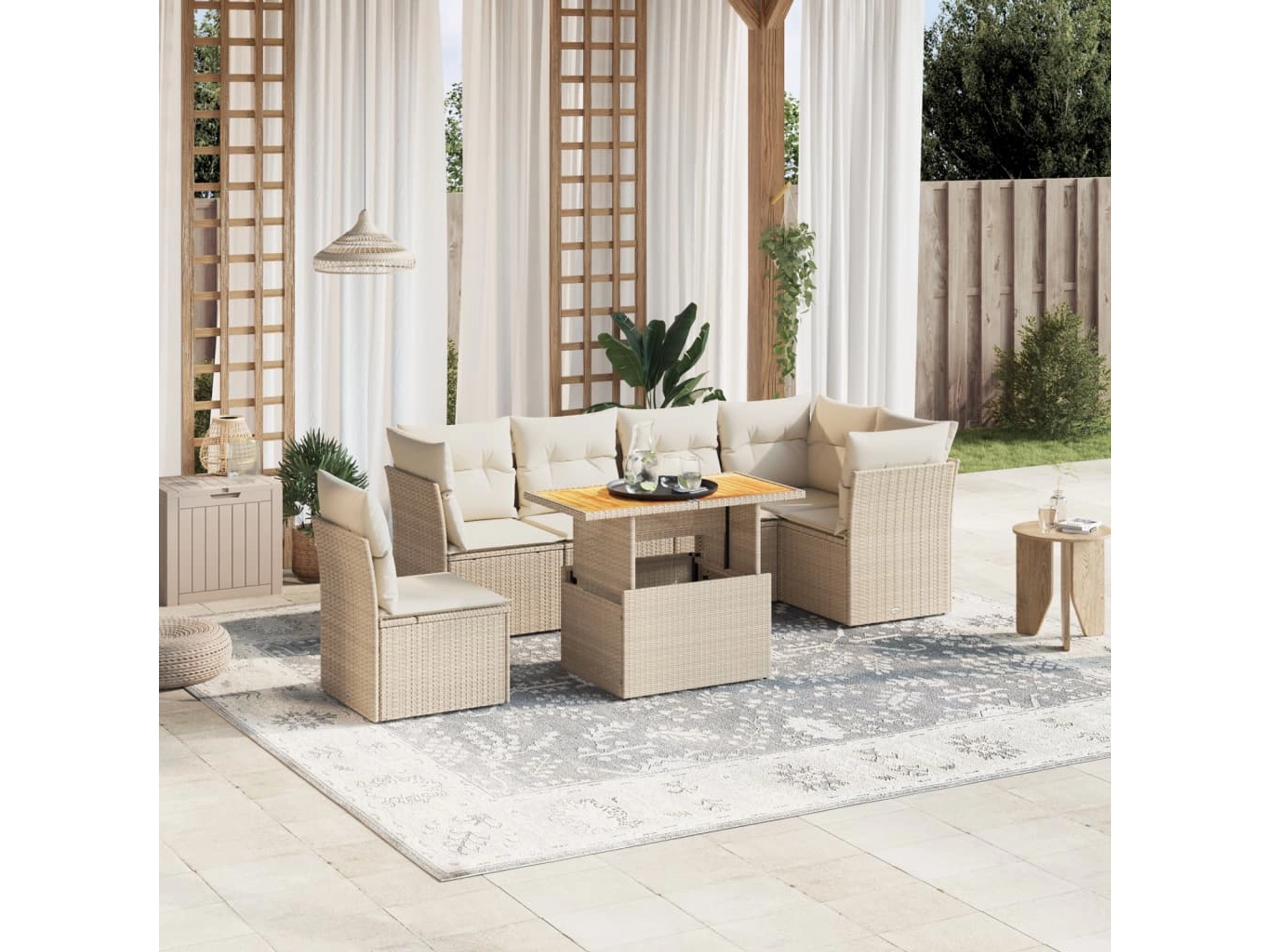 vidaXL 7 tlg Garten Sofagarnitur mit Kissen Beige Poly Rattan Modell 348 kaufen bei OBI