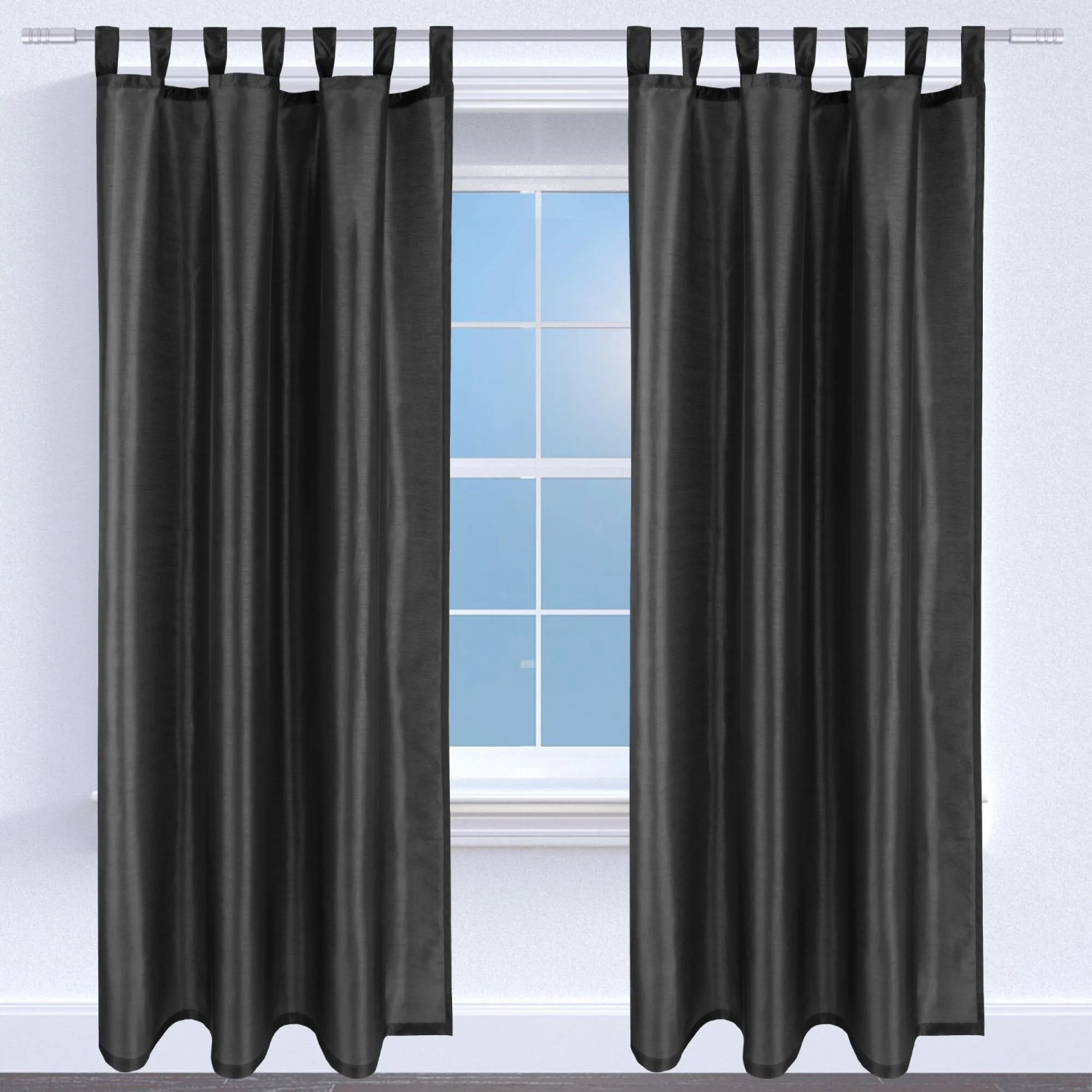 Arsvita Schlaufengardine Alessia Blickdicht Schwarz 2er Pack 140 x 145 ...