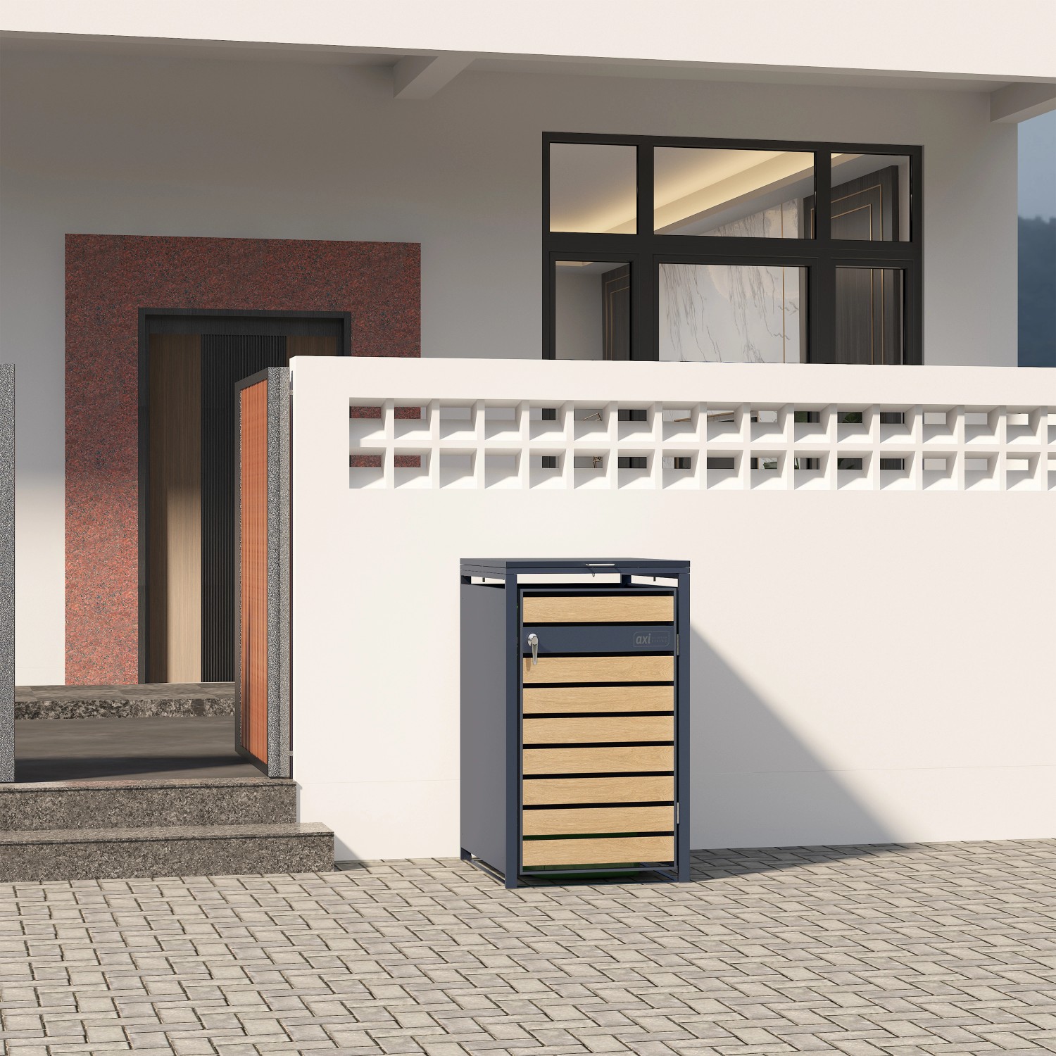 Axi Mülltonnenbox Lucas Metall 240 l Anthrazit/Holzoptik kaufen bei OBI