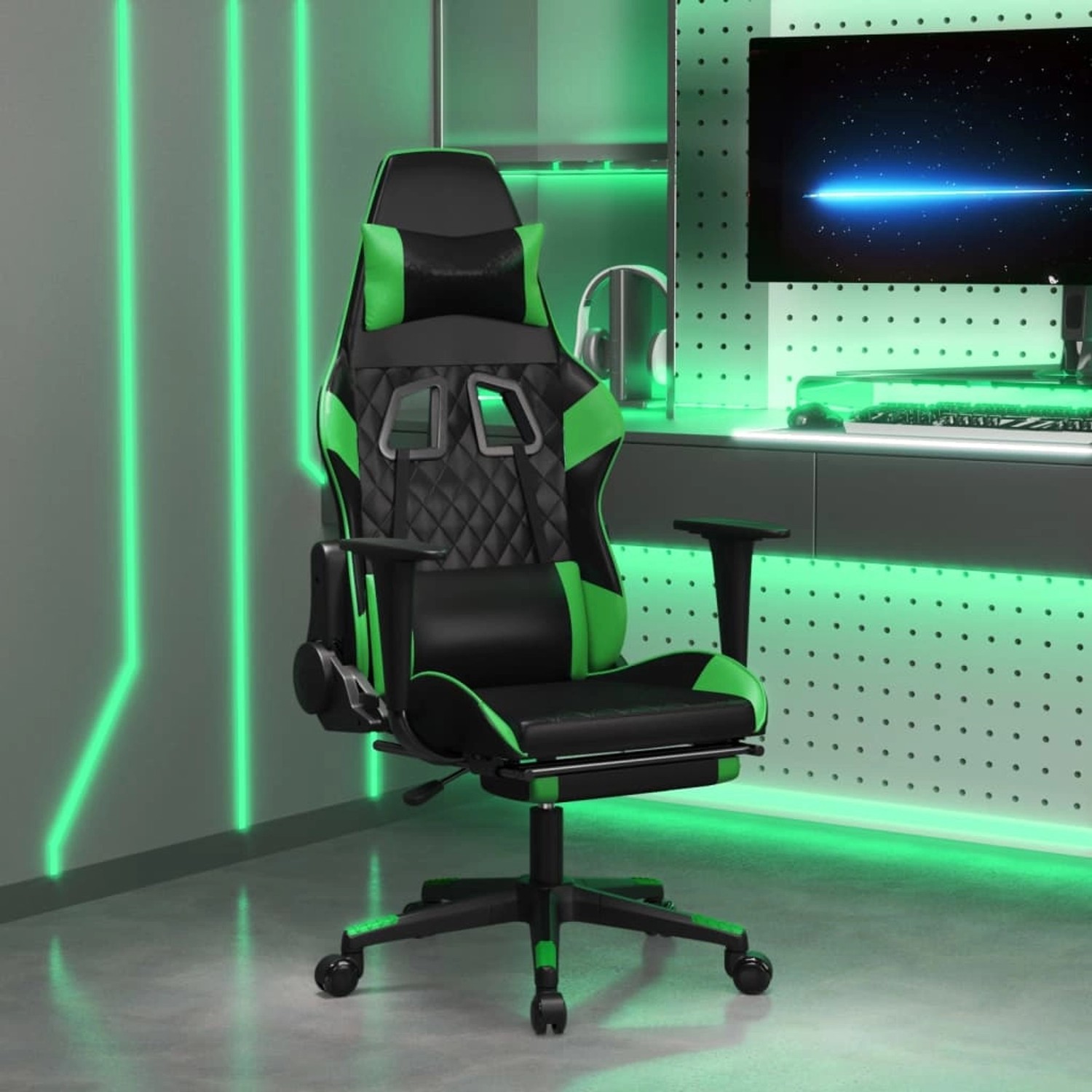 vidaXL Gaming Stuhl mit Massage FuBstutze Schwarz Grun Kunstleder Modell 4 kaufen bei OBI