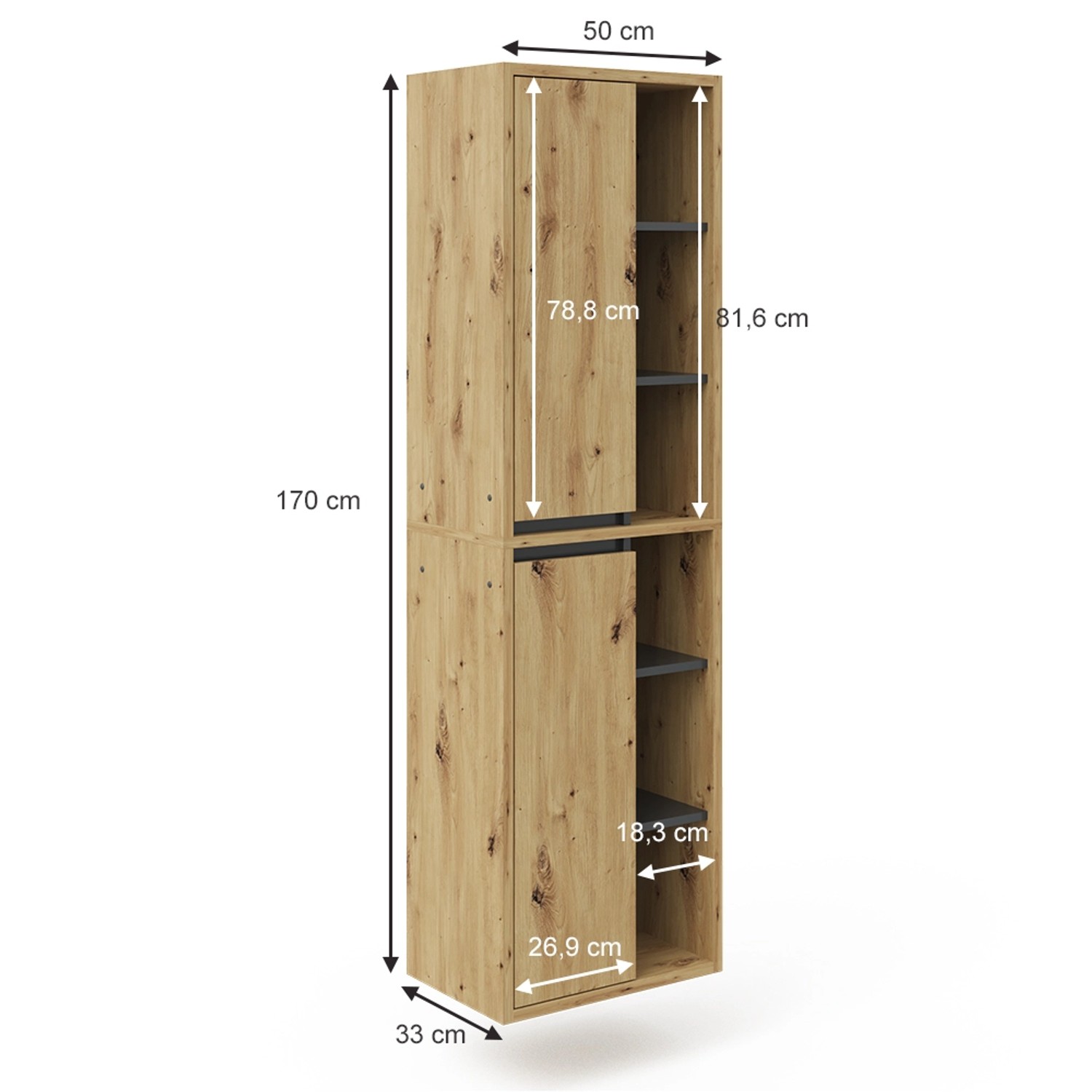 Vicco Badschrank Viola Artisan-Eiche 50 x 170 cm kaufen bei OBI