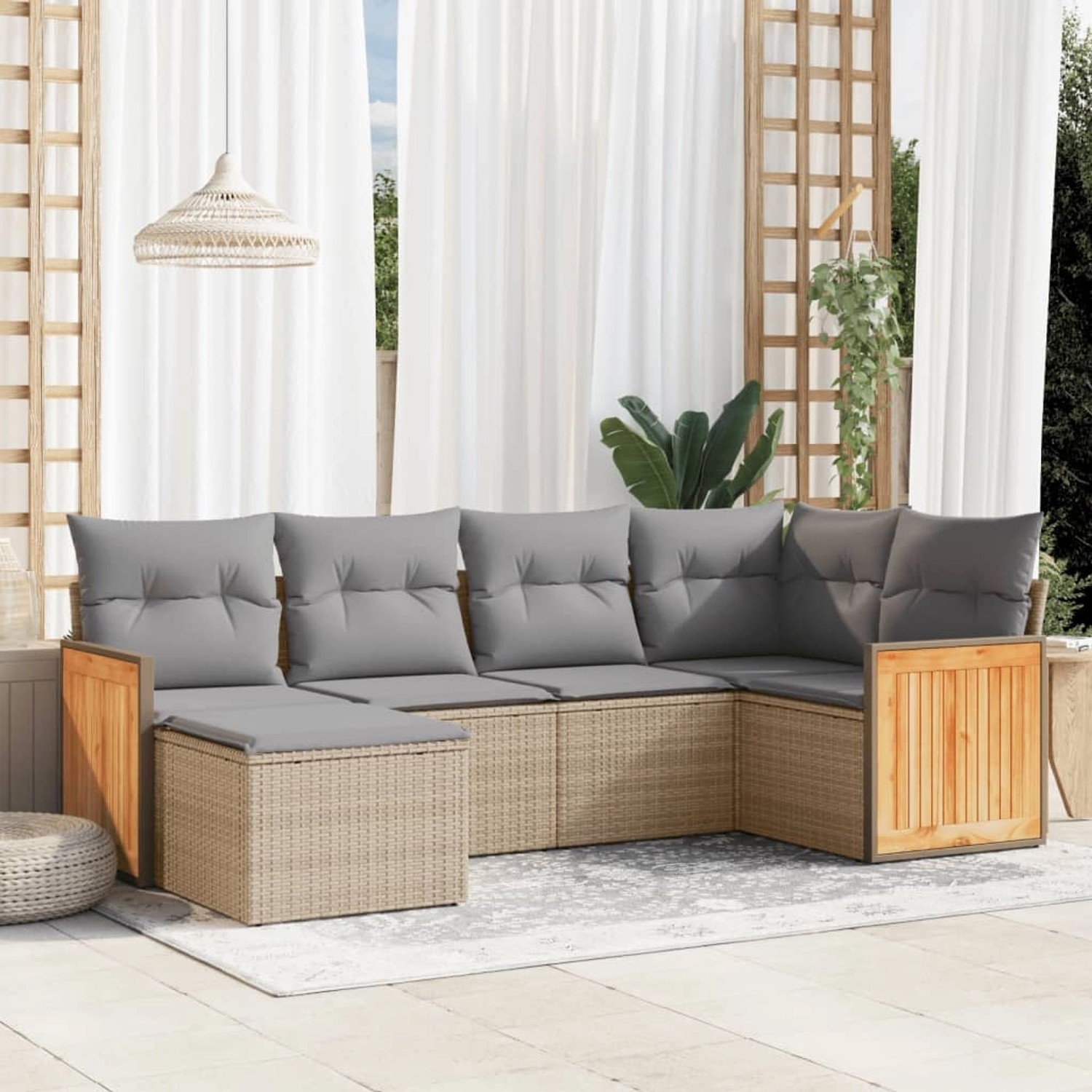 vidaXL 6 tlg Garten Sofagarnitur mit Kissen Beige Poly Rattan Modell 209 kaufen bei OBI