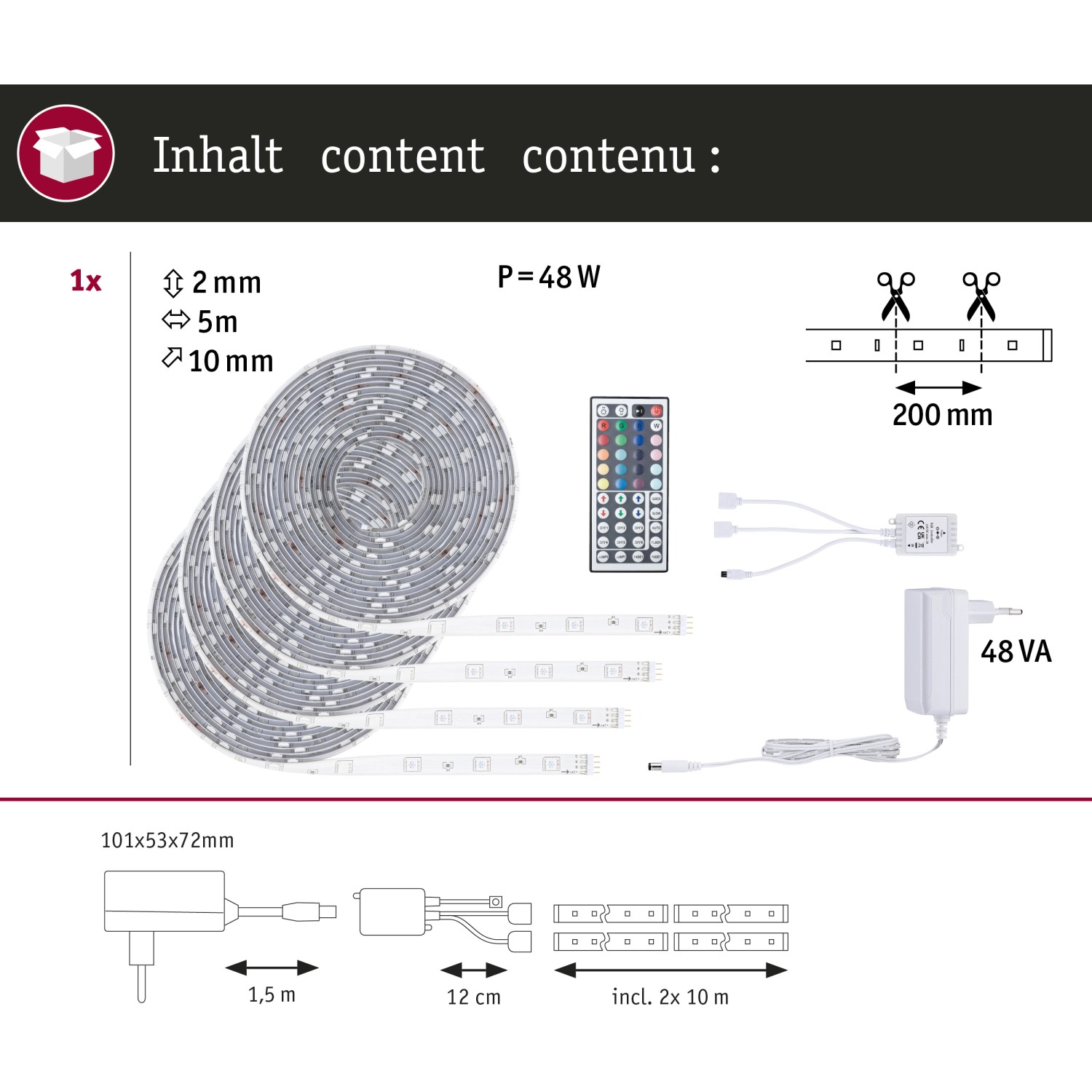 Paulmann LED-Strip RGBW SimpLED Komplettset 20 m 45W 75lm 48V kaufen ...