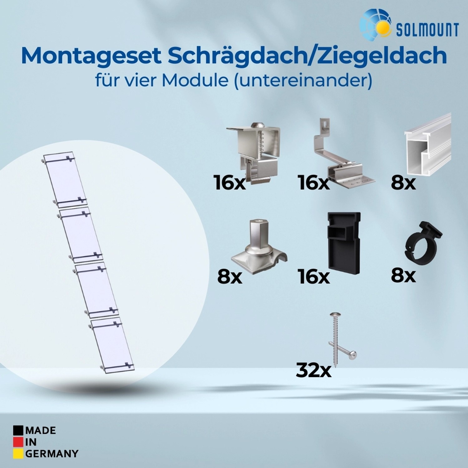 SolMount Montageset Schrägdach 4 Module untereinander Aluminium Natur ...