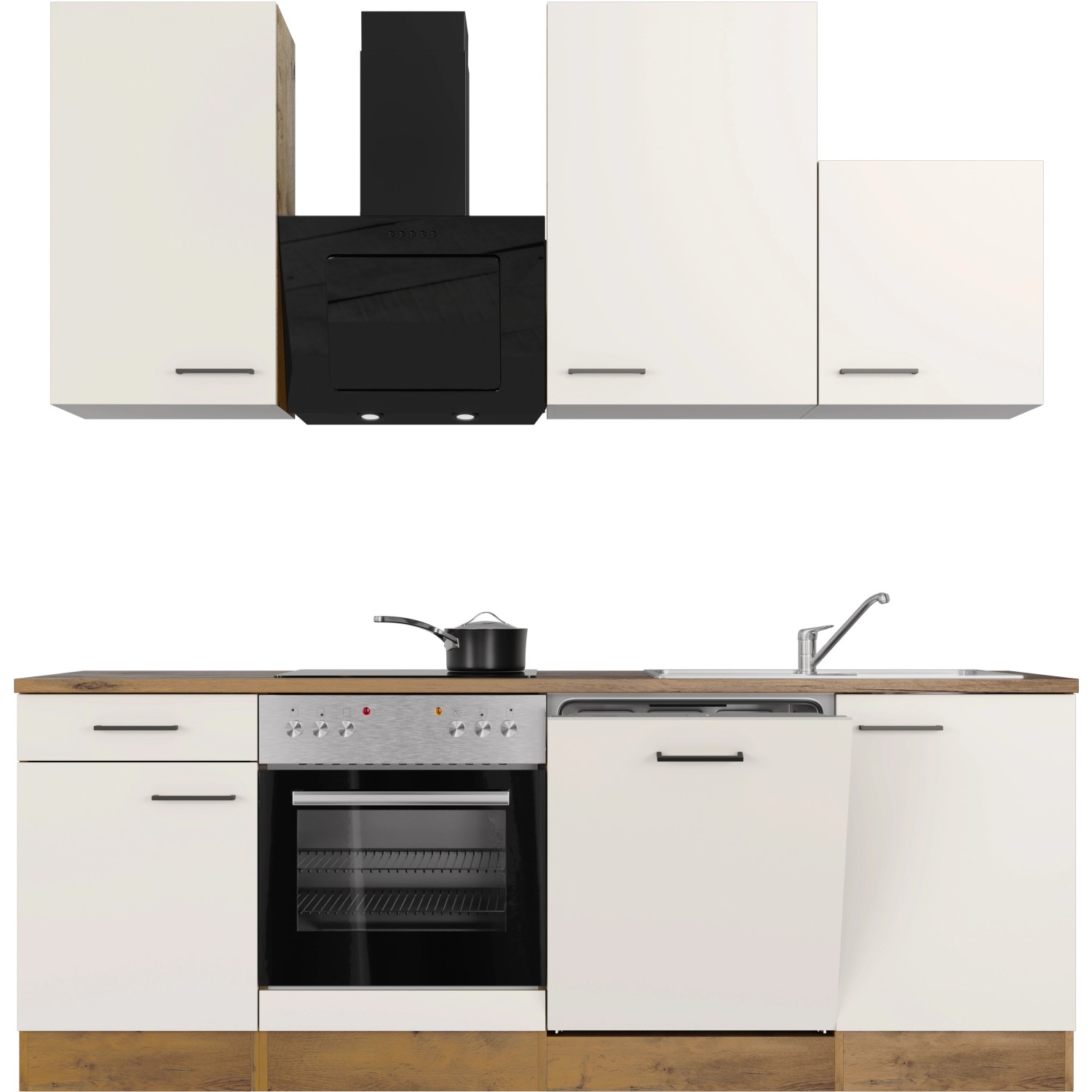 Flex-Well Exclusiv Küchenzeile Vintea 220 cm Magnolia matt - Lancelot Oak kaufen bei OBI