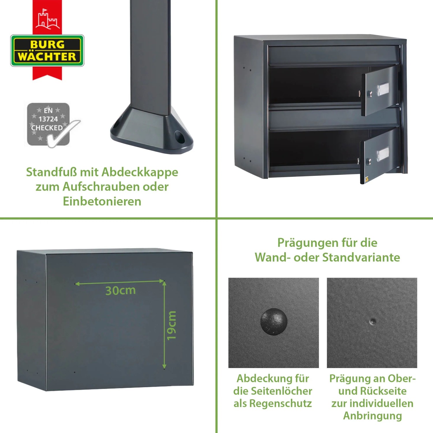Burg Wächter Briefkasten mit Standfuß / Briefkasten 2 Parteien ...