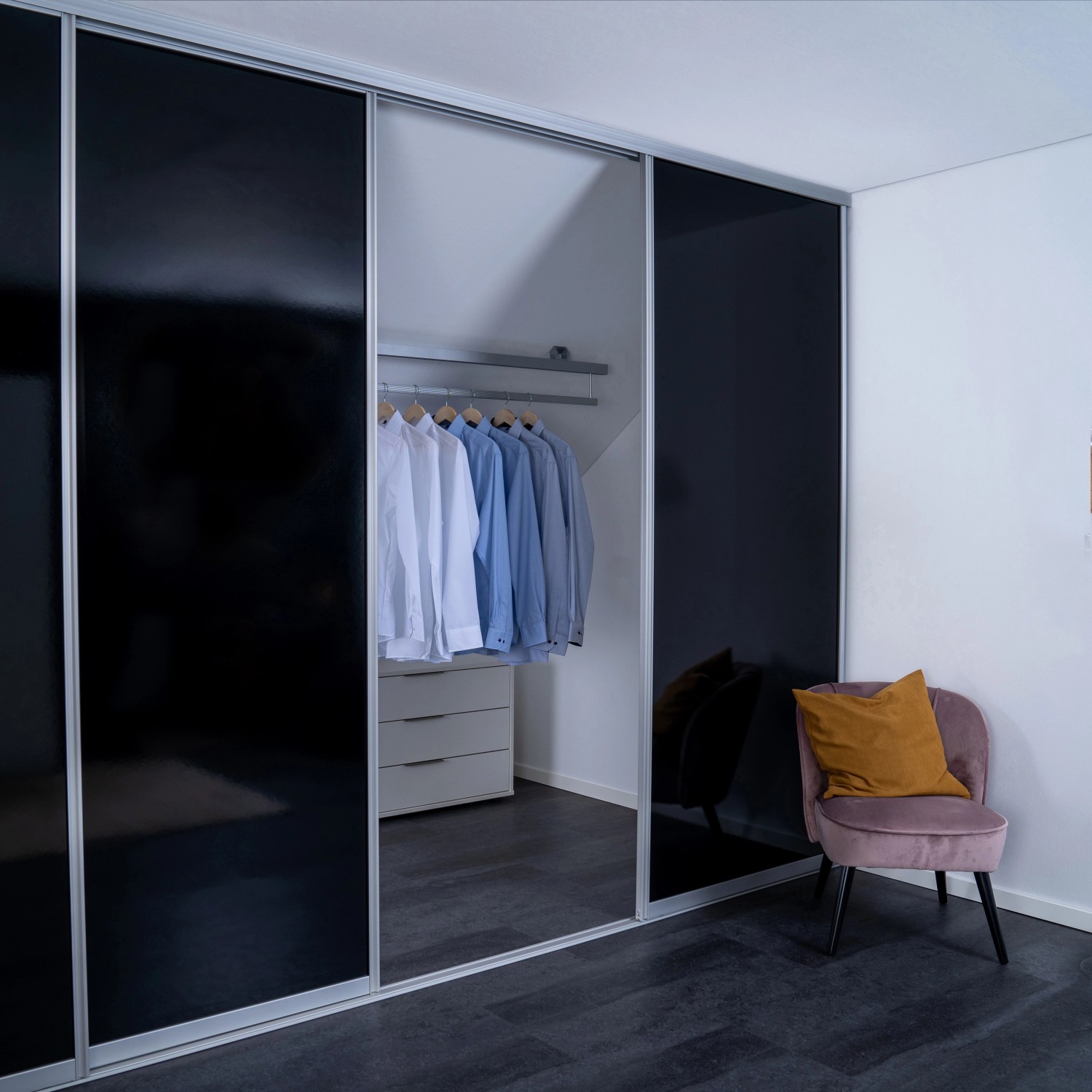 Schiebetür-Baupaket Profil Silber Dekor Weiß-Schwarz Hochglanz 1022 mm ...