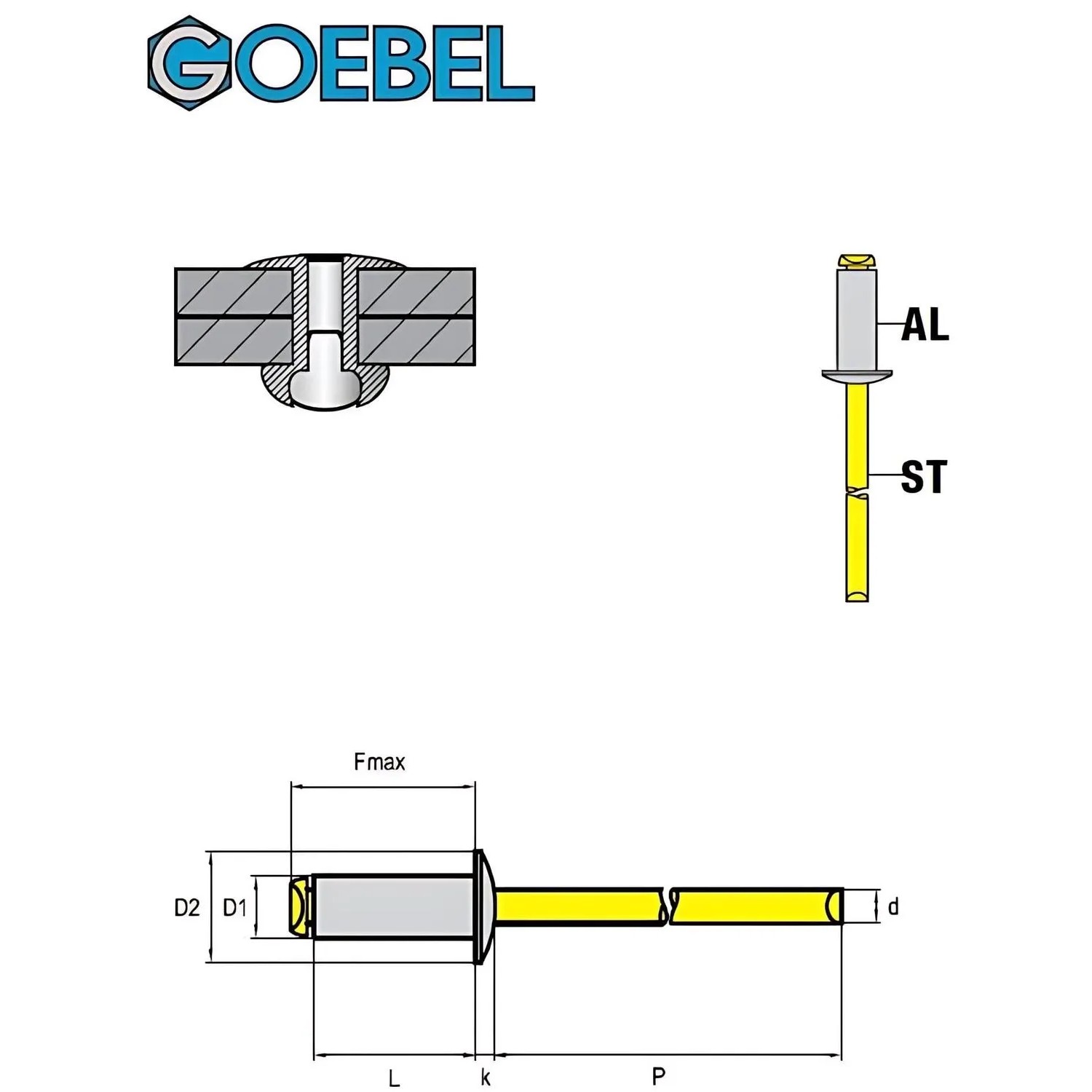 GOEBEL 1000 Popnieten Aluminium Stahl 4,0 x 10,0 mm Flachkopf RAL9010 ...