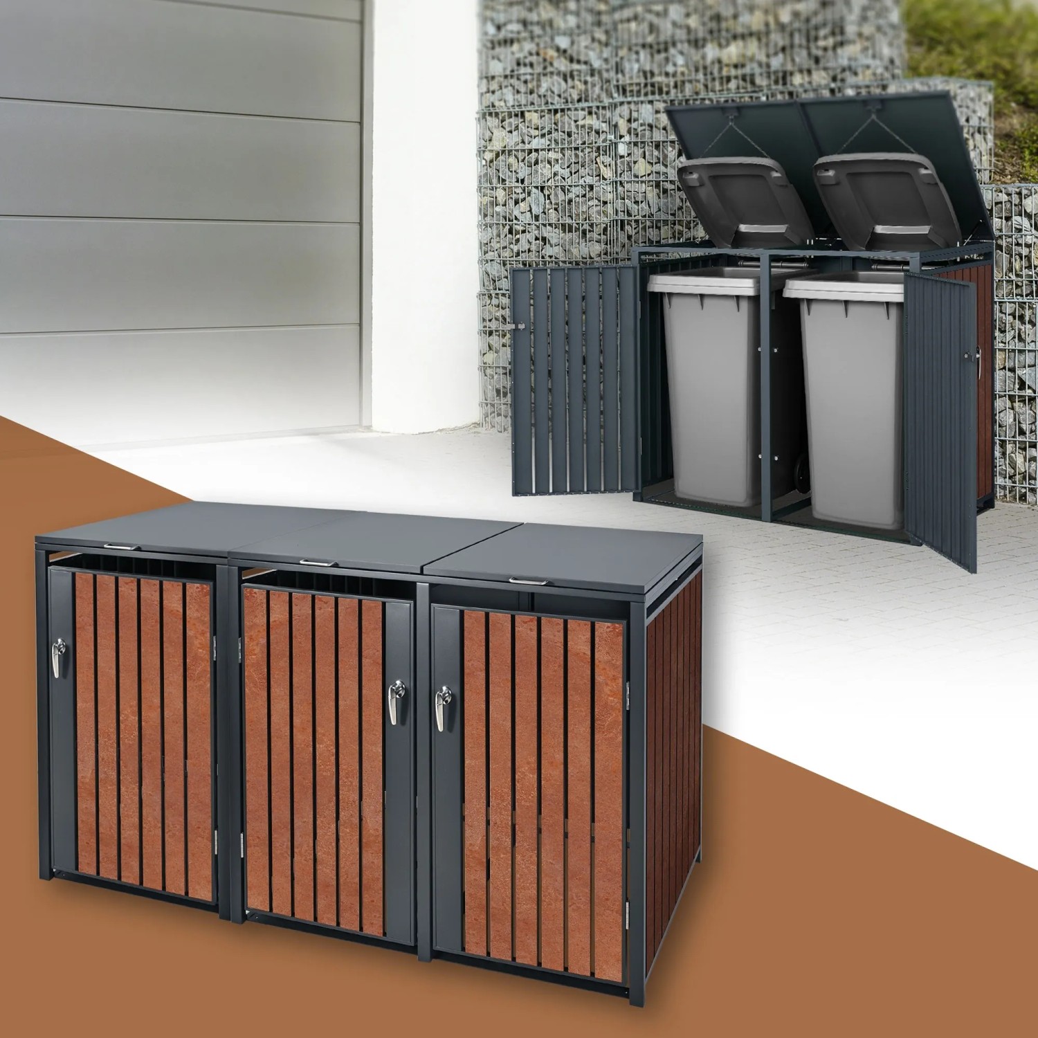 ML-Design Mülltonnenbox Metall 3x 240 L 200 x 80 x 116,3 cm Anthrazit ...