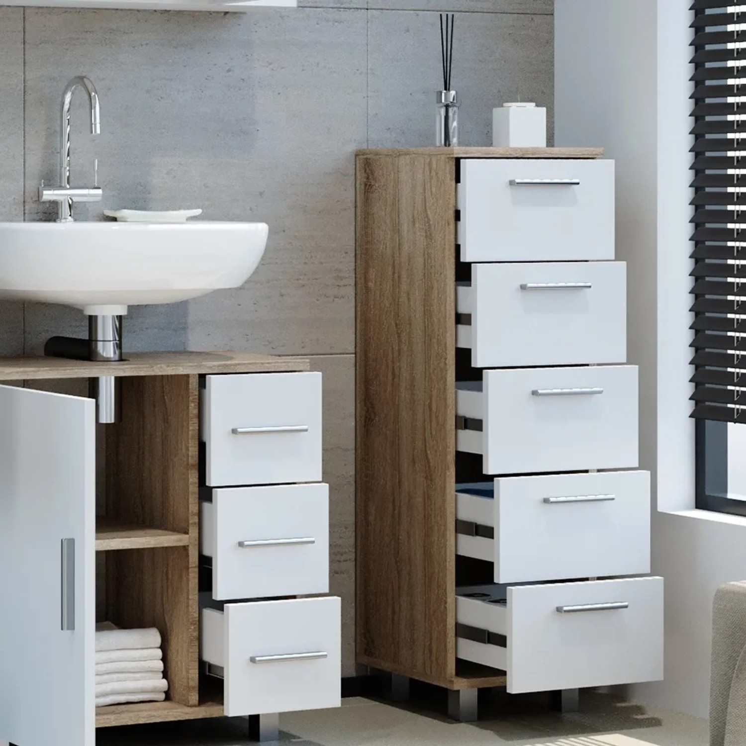 Badschrank Weiss Mit Schubladen