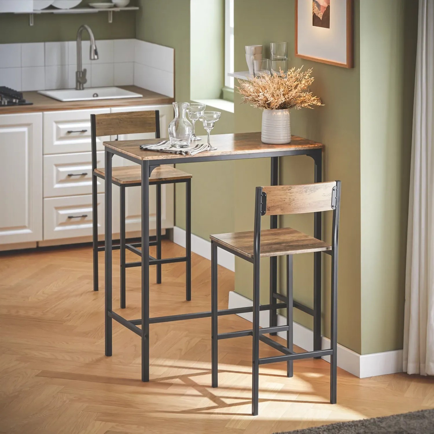 SoBuy Essgruppe Bartisch Set Esstisch mit 2 Stühlen Braun-Schwarz OGT03 ...