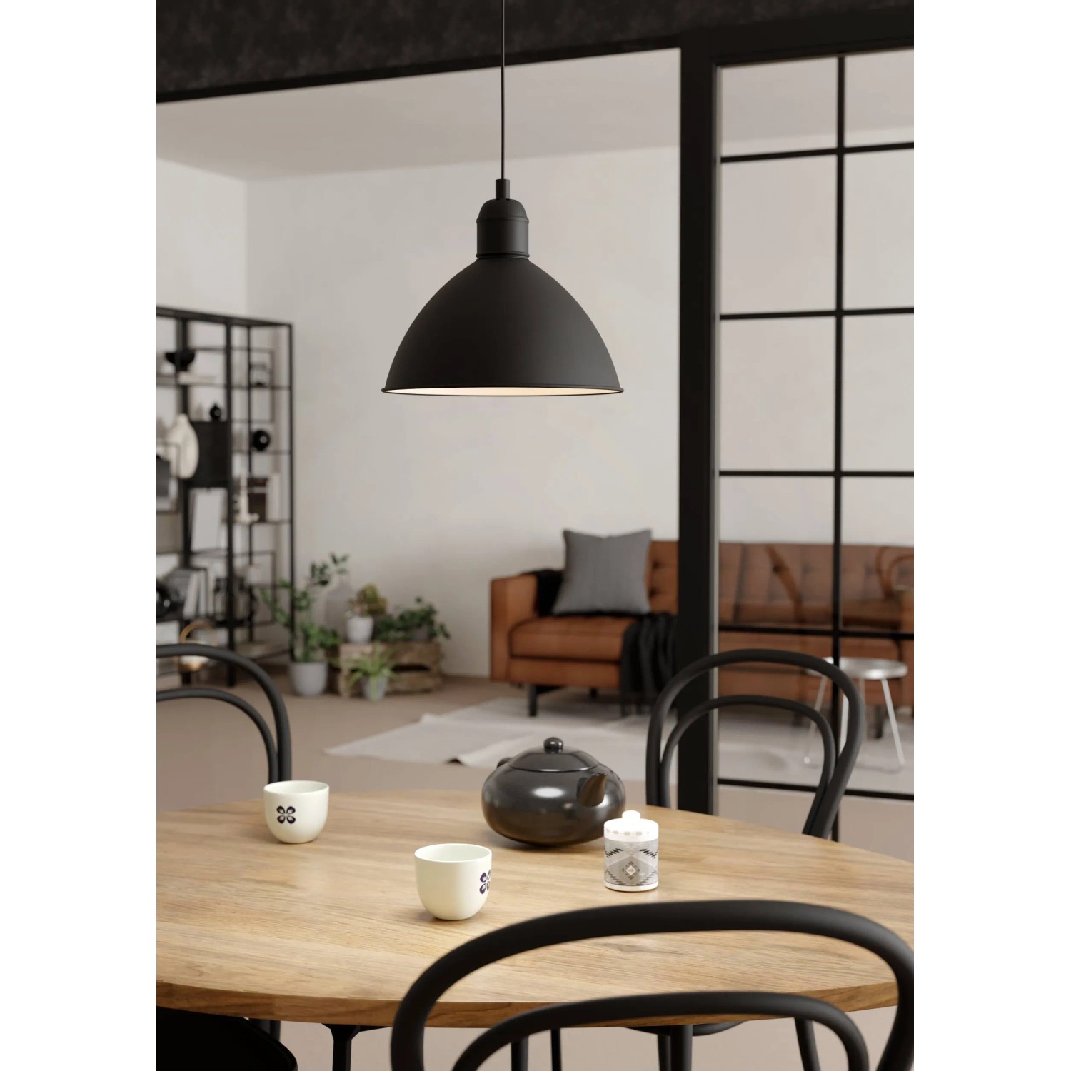 Eglo Hängelampe Priddy E27 Schwarz-Weiß Ø 30,5 cm x 110 cm 1-flammig ...