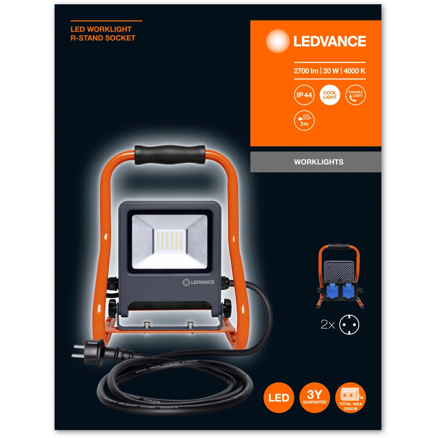 Ledvance LED-Arbeitslicht Worklight R-Stand mit Steckdosen (Gen 2) 30 W ...