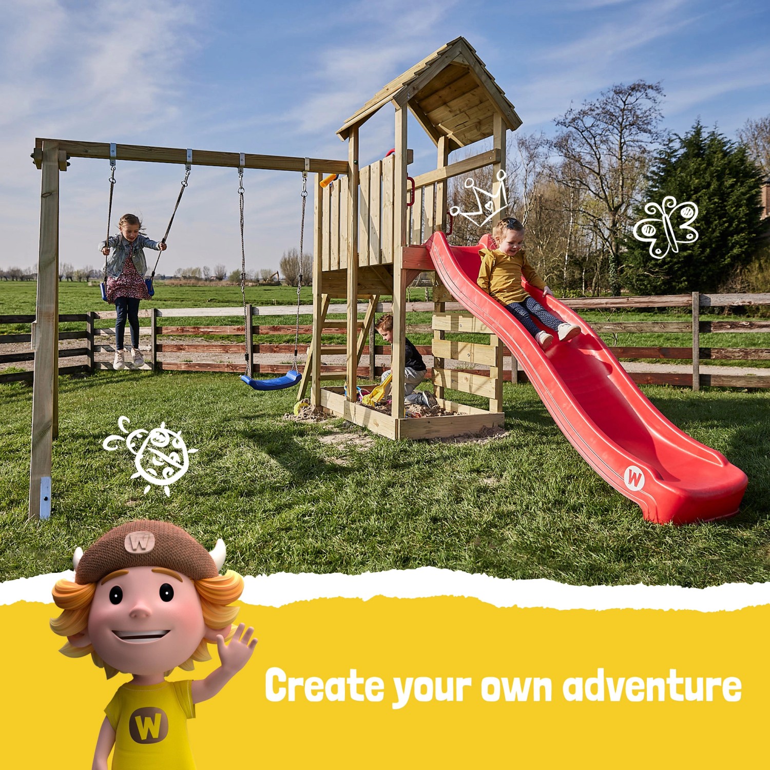 Wickey Spielturm Klettergerüst MultiFlyer Holzdach mit Schaukel ...
